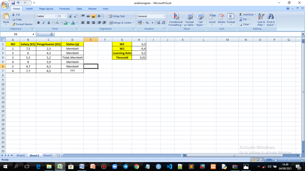 Perhitungan Artificial Neural Network Perceptron Menggunakan Microsoft Excel - LABKOMMAT